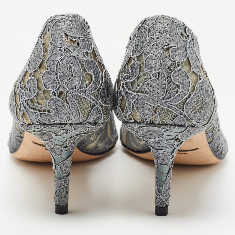 Dolce and Gabbana Grey Lace and Mesh Bellucci Crystal Embellished Pumps ...