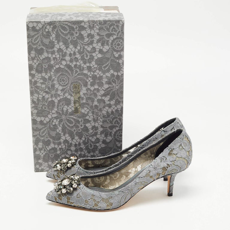 Dolce and Gabbana Grey Lace and Mesh Bellucci Crystal Embellished Pumps ...