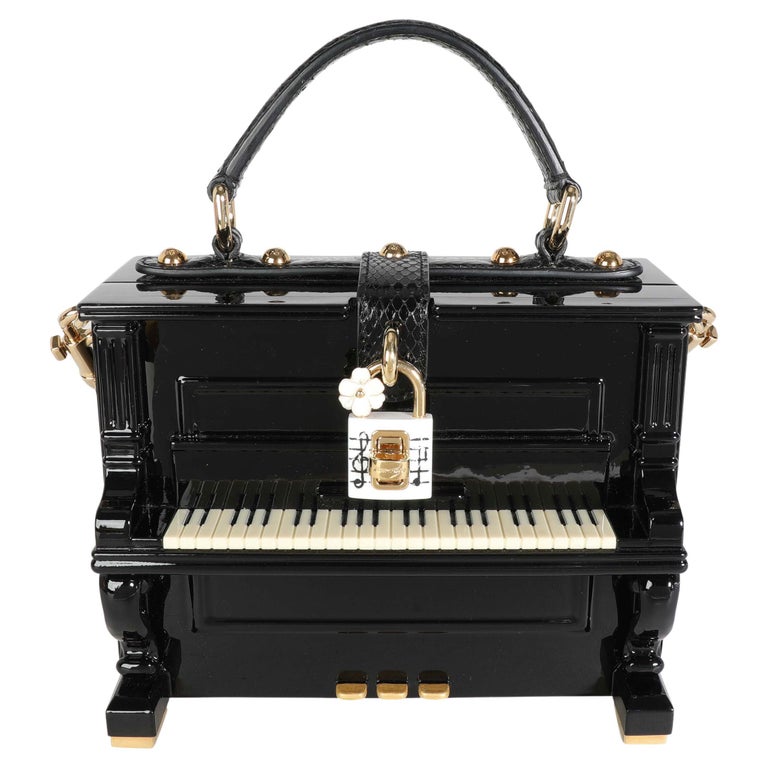 Dolce and Gabbana Hand Painted Wooden Piano Box Bag with Snakeskin ...