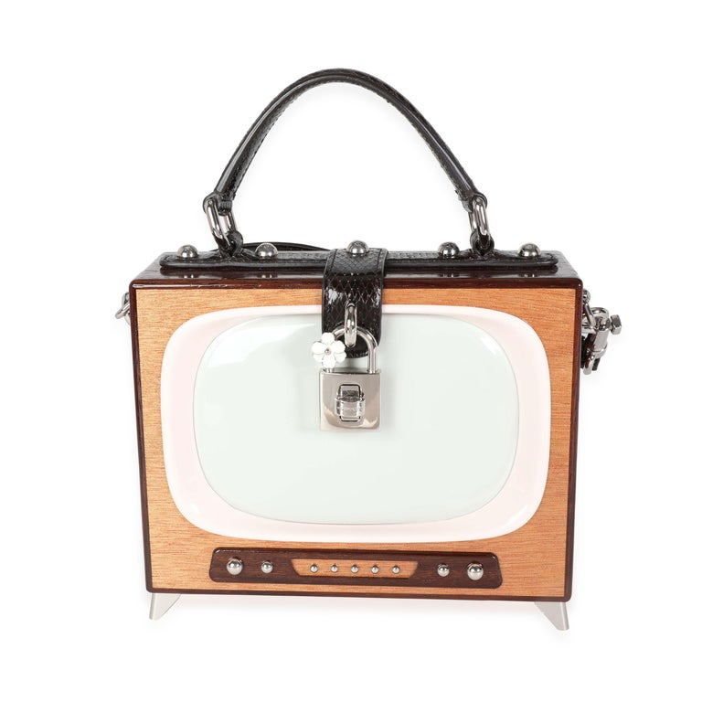 Dolce and Gabbana Hand Painted Wooden TV Box Bag with Snakeskin Strap ...