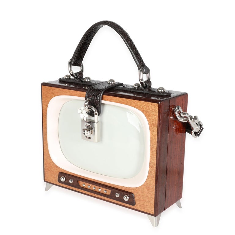Dolce and Gabbana Hand Painted Wooden TV Box Bag with Snakeskin Strap ...
