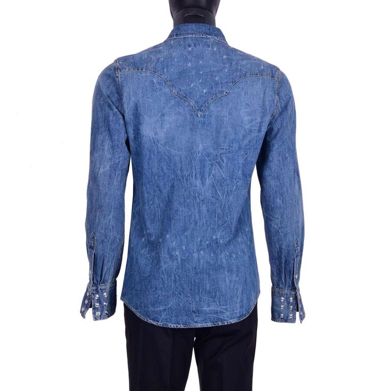 Dolce and Gabbana - Jeans Shirt with Clock Embroidery 40/15.75 For Sale ...