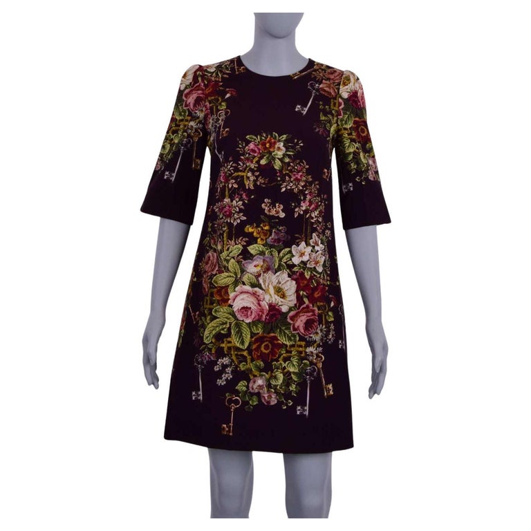 Dolce and Gabbana - Keys Roses Printed Dress Bordeaux IT 36 For Sale at ...