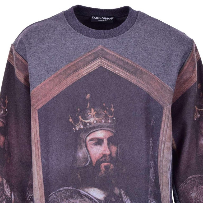 Dolce and Gabbana - Knight King Virgin Wool Sweater Gray 50 For Sale at ...