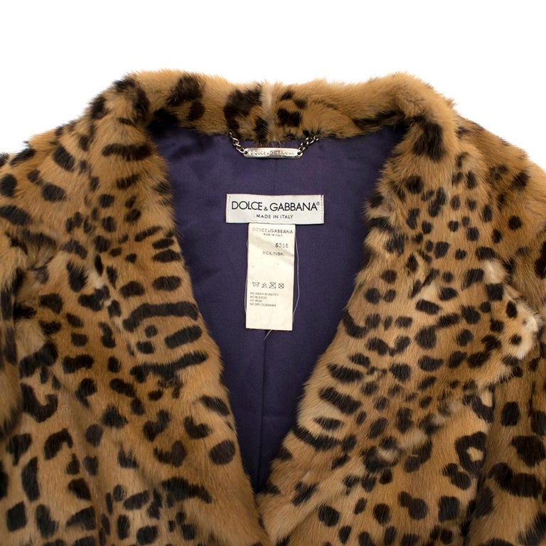 Dolce and Gabbana Kolinsky Fur Leopard Print Coat M 44 at 1stDibs