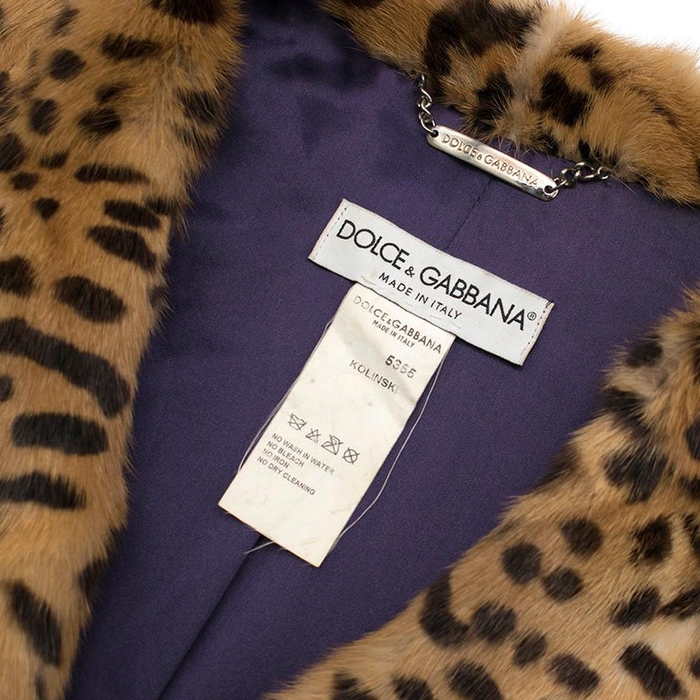 Dolce and Gabbana Kolinsky Fur Leopard Print Coat M 44 at 1stDibs