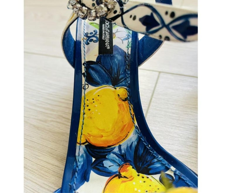 Dolce and Gabbana Leather Maiolica Sicily Lemon Heels Sandals Shoes DG ...