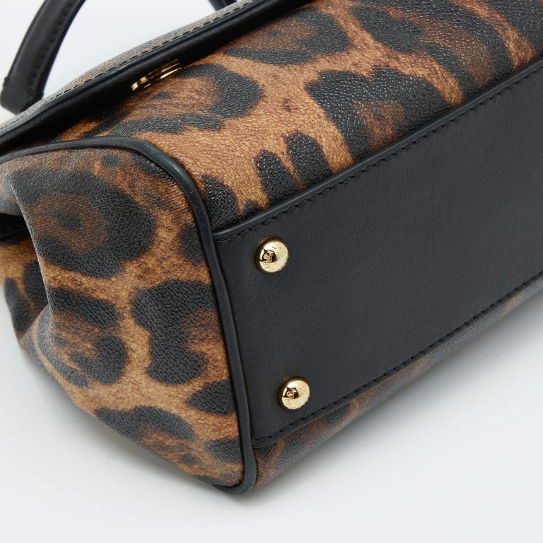 Dolce And Gabbana Leopard Print Canvas And Leather Miss Sicily Top