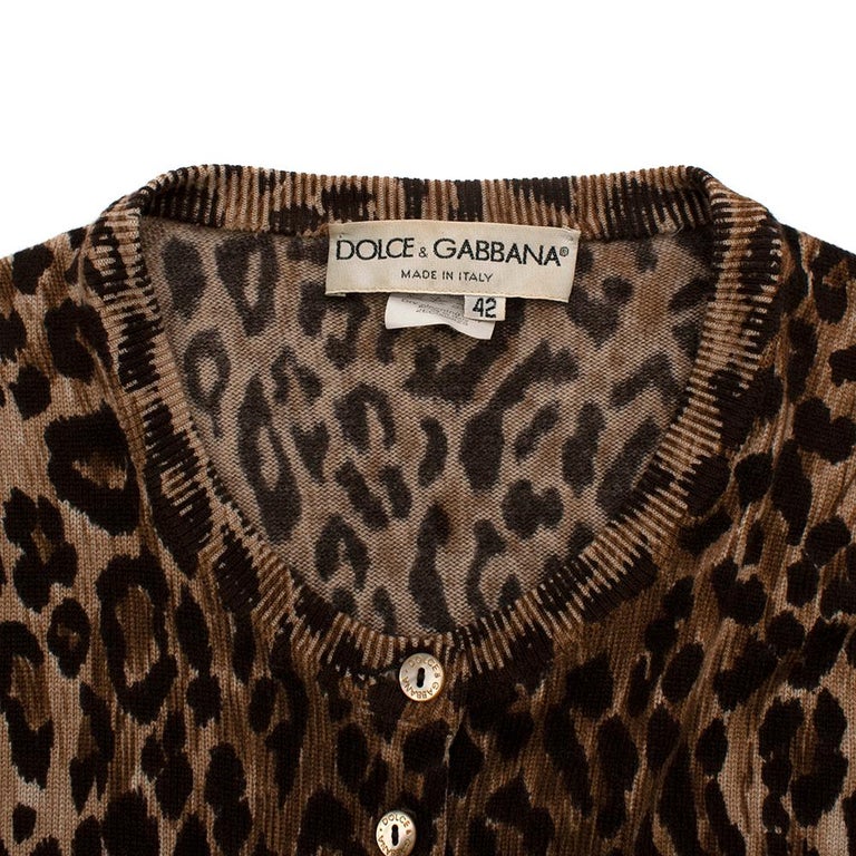Dolce and Gabbana Leopard Print Cashmere Short Sleeve Cardigan - Size ...