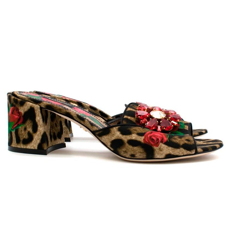 Dolce and Gabbana Leopard Print Crystal Embellished Mules 39.5 at 1stDibs