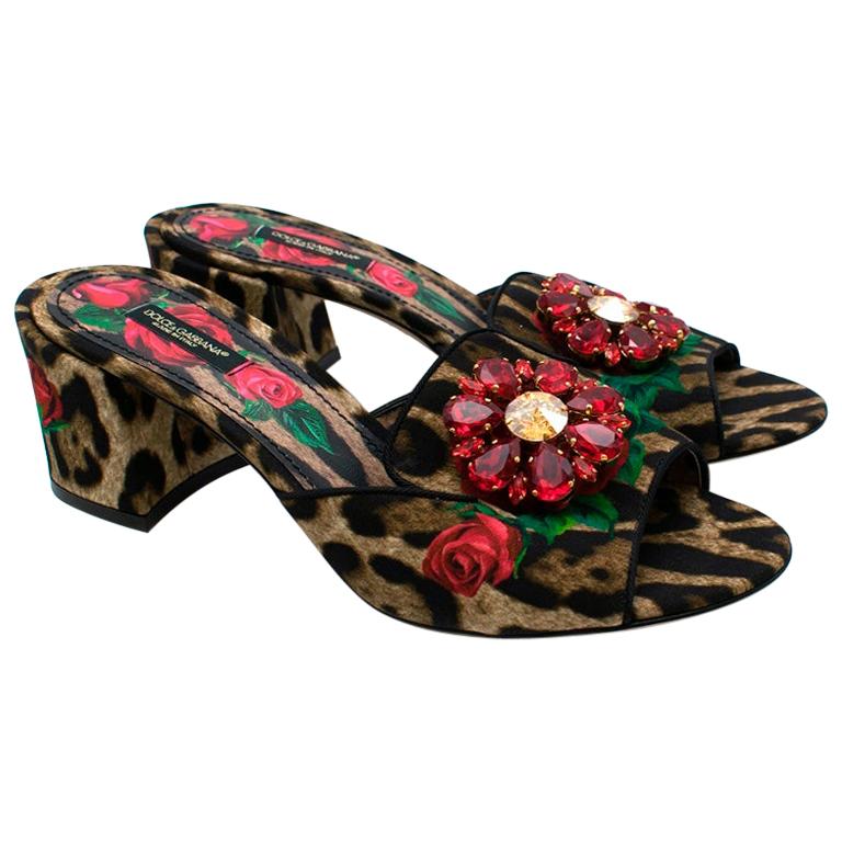 Dolce and Gabbana Leopard Print Crystal Embellished Mules 39.5 at 1stDibs