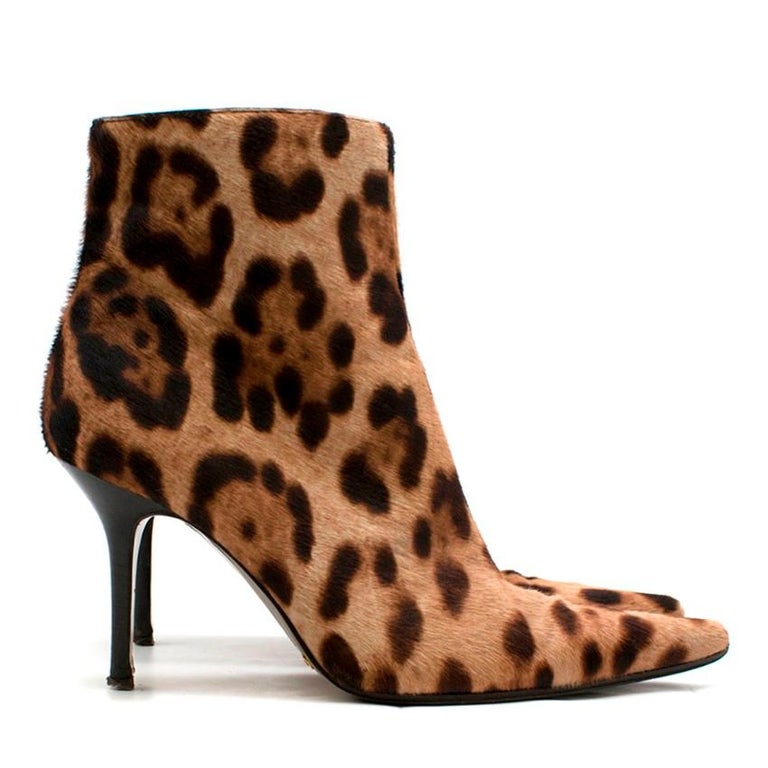 Dolce and Gabbana Leopard Print Pony Hair Ankle Boots 37.5 at 1stDibs