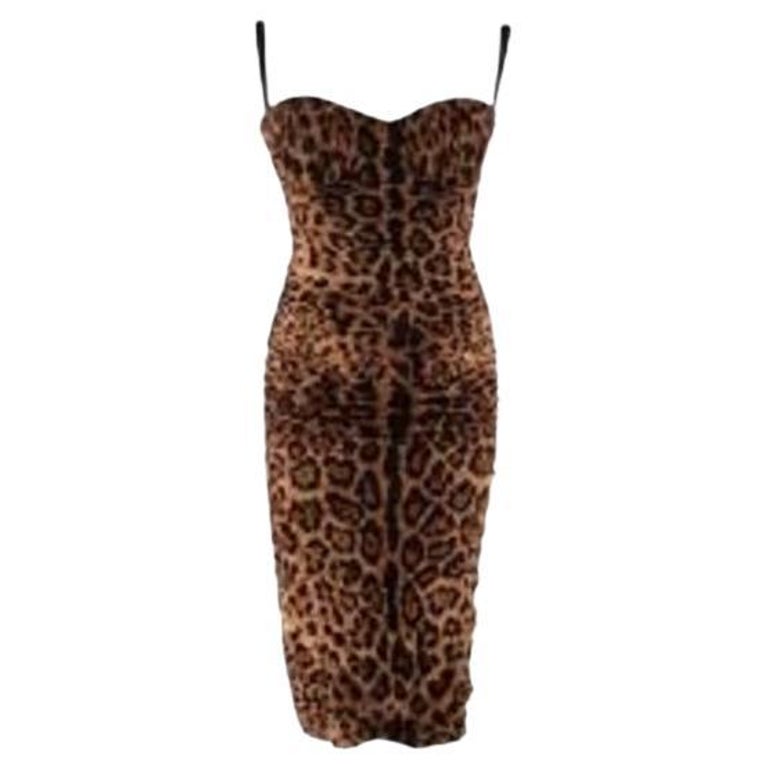 Dolce and Gabbana Leopard Print Ruched Fitted Dress For Sale at 1stDibs