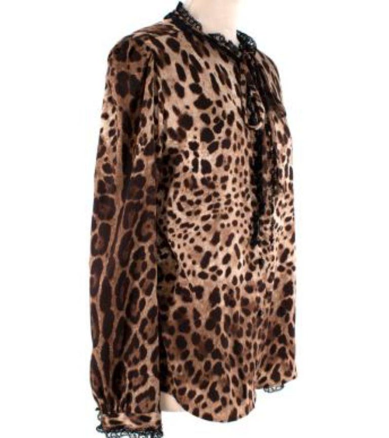Dolce and Gabbana Leopard Print Silk-Bend Lace-Trimmed Blouse For Sale ...