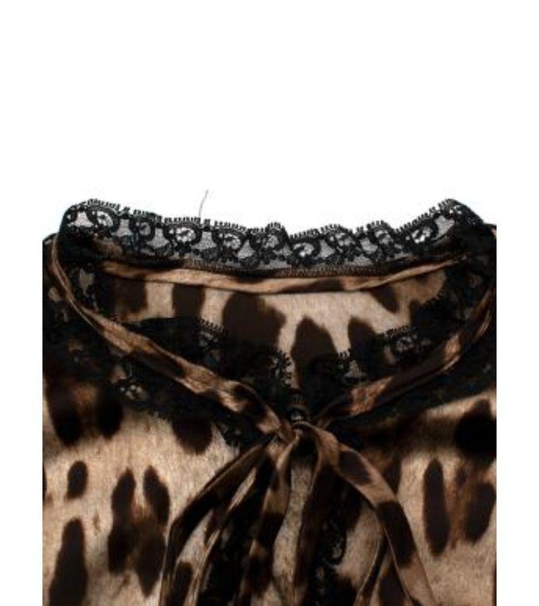 Dolce and Gabbana Leopard Print Silk-Bend Lace-Trimmed Blouse For Sale ...