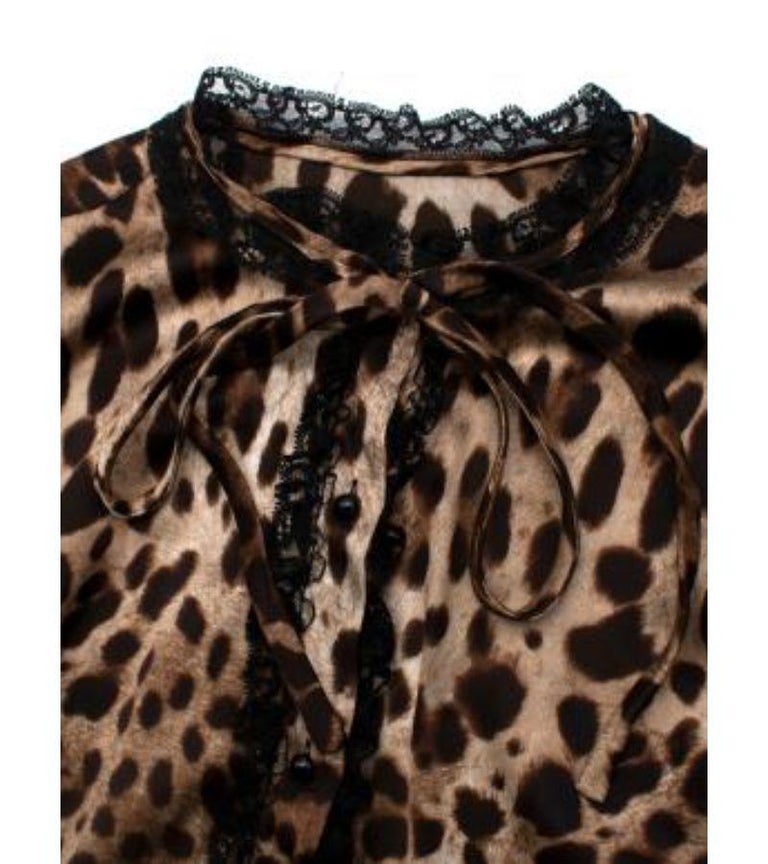 Dolce and Gabbana Leopard Print Silk-Bend Lace-Trimmed Blouse For Sale ...