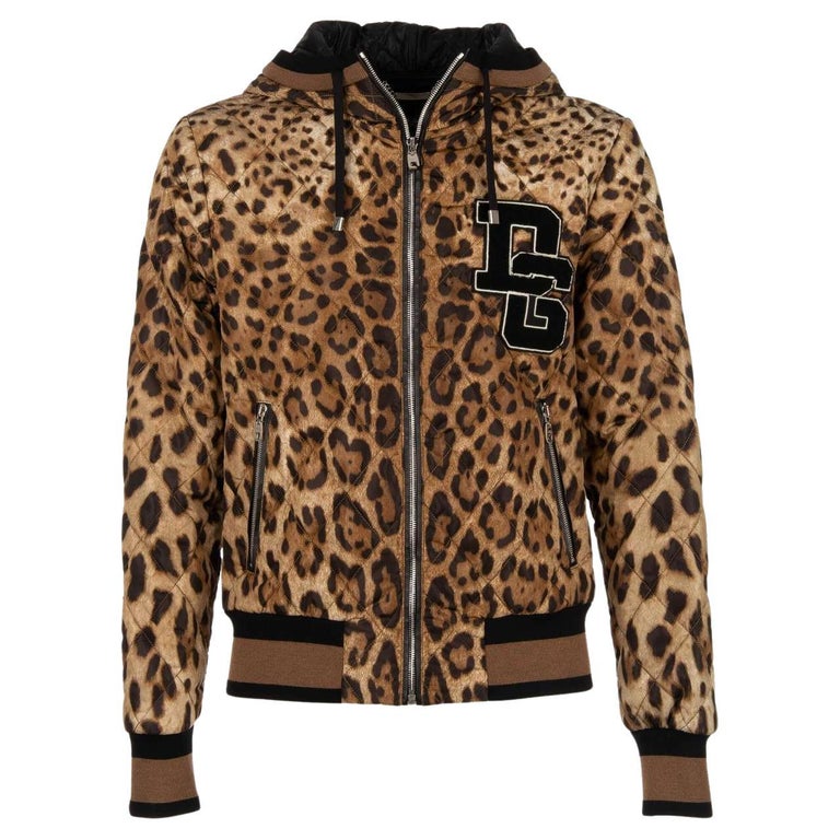 Dolce and Gabbana Leopard Printed Nylon Bomber Jacket with DG Logo ...