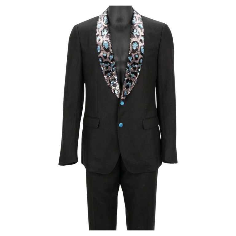 Dolce and Gabbana Leopard Sequin Embroidered Linen Suit TAORMINA Blue ...