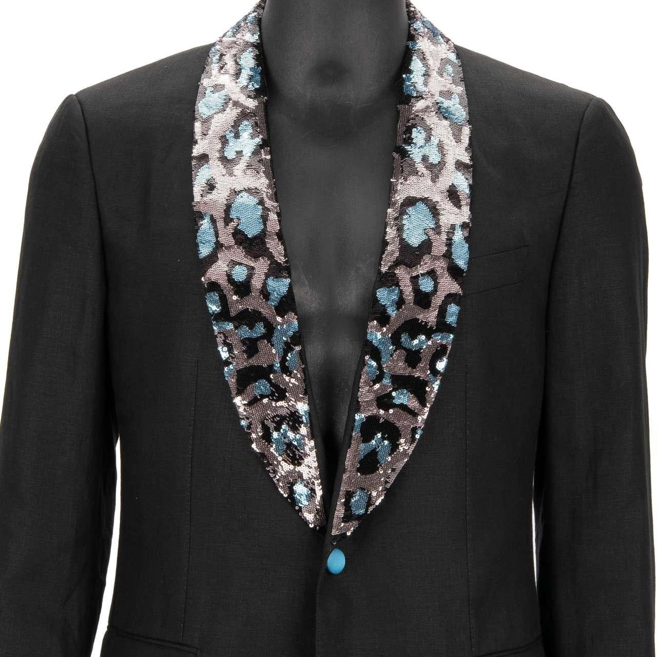 Dolce and Gabbana Leopard Sequin Embroidered Linen Suit TAORMINA Blue ...