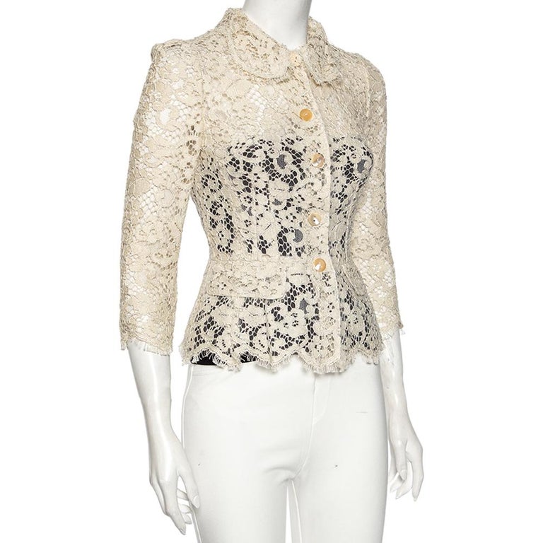 Dolce and Gabbana Light Beige Floral Lace Button Front Jacket S For ...
