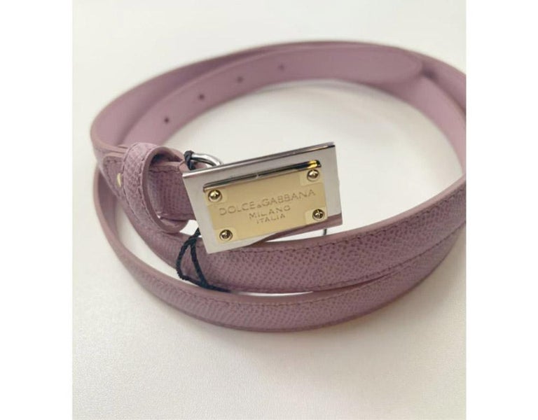 Dolce and Gabbana Light Pink Leather Belt with Gold DG Logo Details ...