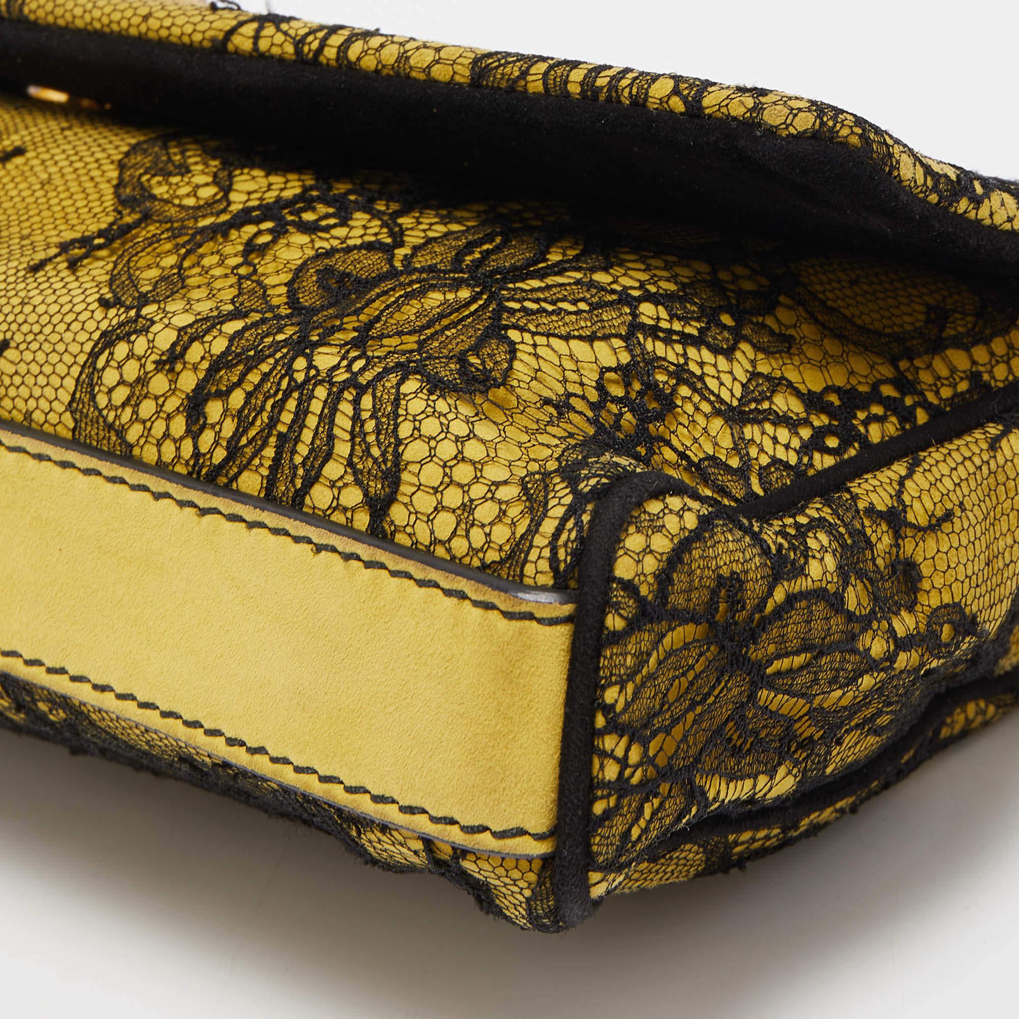 Dolce and Gabbana Lime/Black Lace and Suede Miss Charles Shoulder Bag ...