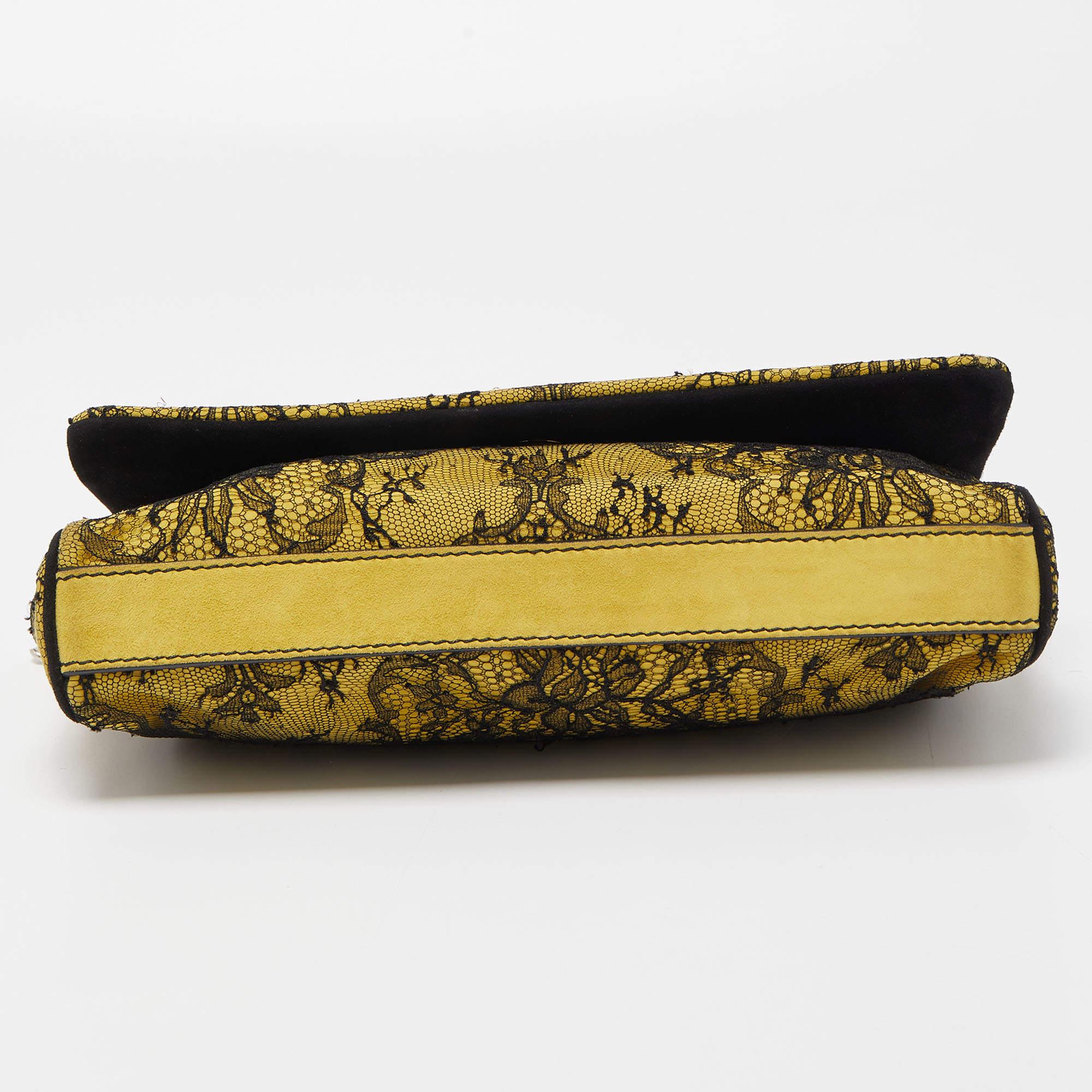 Dolce and Gabbana Lime/Black Lace and Suede Miss Charles Shoulder Bag ...