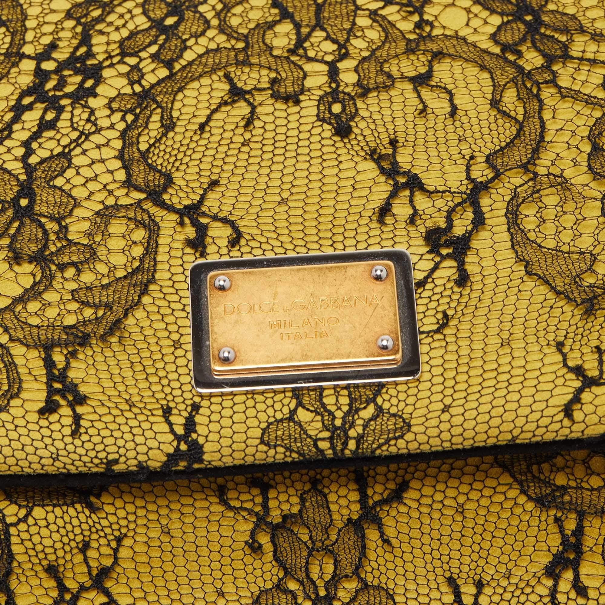 Dolce and Gabbana Lime/Black Lace and Suede Miss Charles Shoulder Bag ...