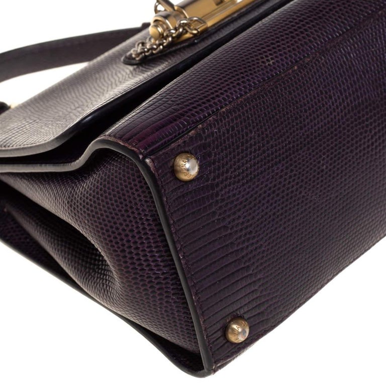Dolce and Gabbana Lizard Embossed Leather Small Miss Monica Top Handle ...