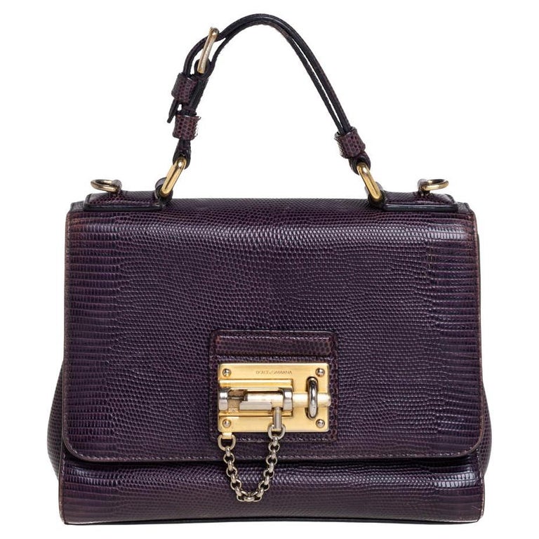 Dolce and Gabbana Lizard Embossed Leather Small Miss Monica Top Handle ...