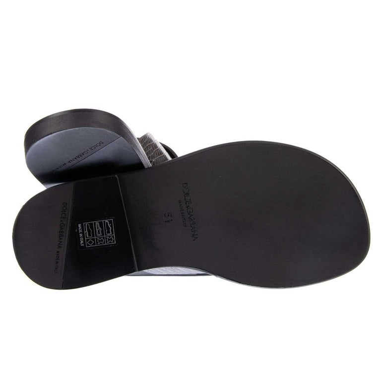 Dolce and Gabbana - Lizard Textured Leather Sandals Gray EUR 38.5 For ...