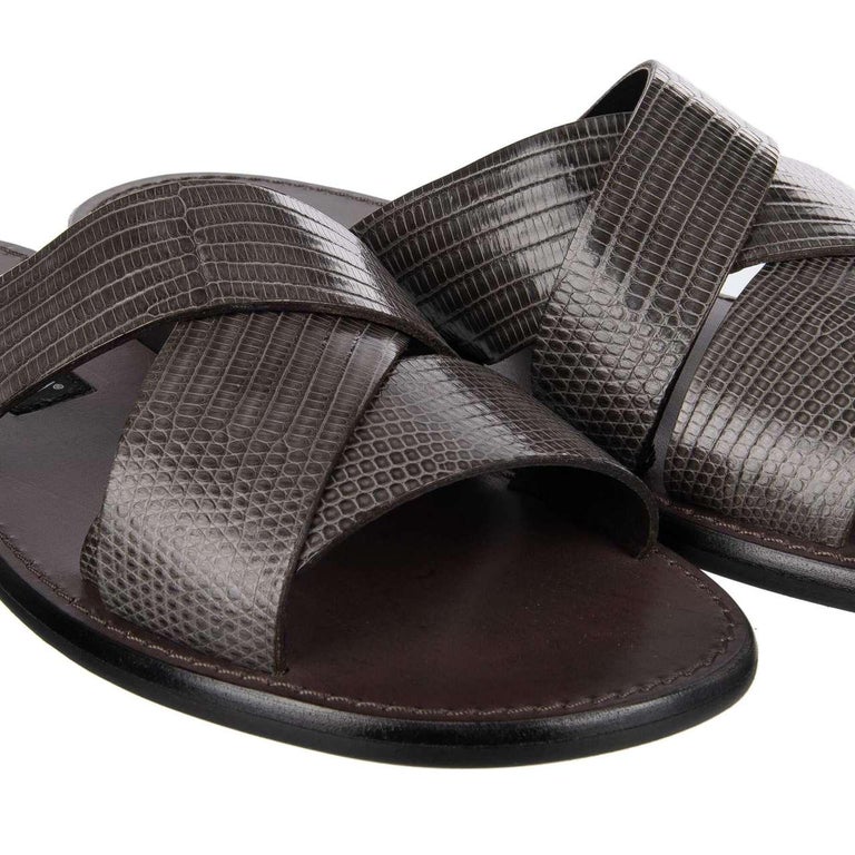 Dolce and Gabbana - Lizard Textured Leather Sandals Gray EUR 38.5 For ...