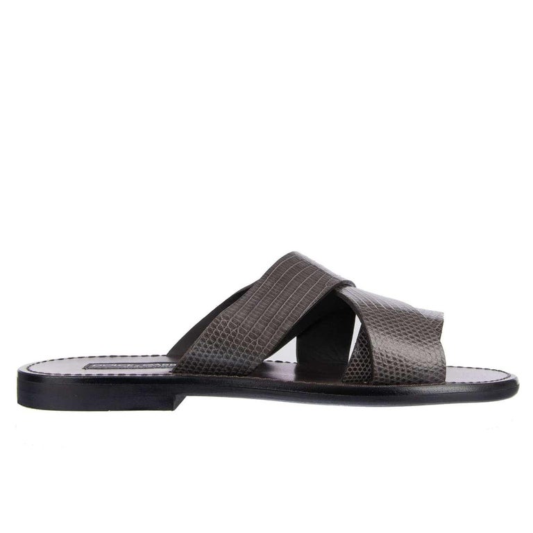 Dolce and Gabbana - Lizard Textured Leather Sandals Gray EUR 38.5 For ...