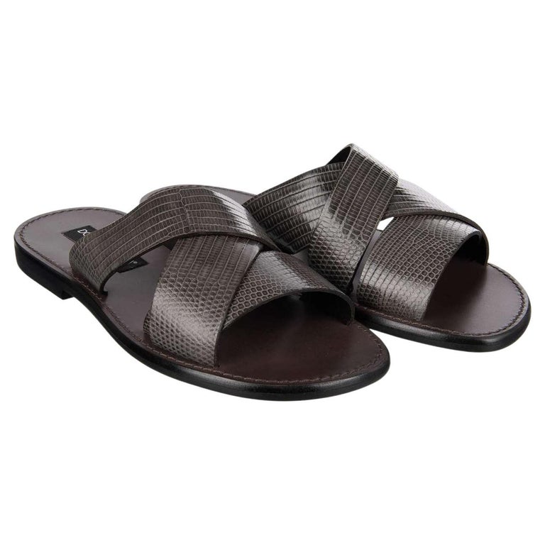 Dolce and Gabbana - Lizard Textured Leather Sandals Gray EUR 38.5 For ...