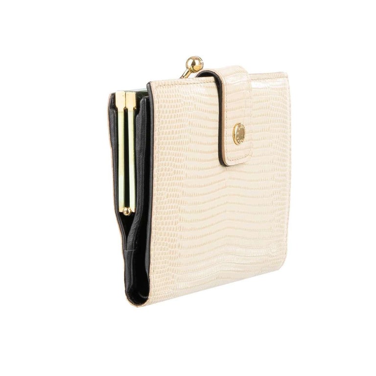 Dolce and Gabbana - Lizard Textured Leather Wallet with Logo Beige For ...