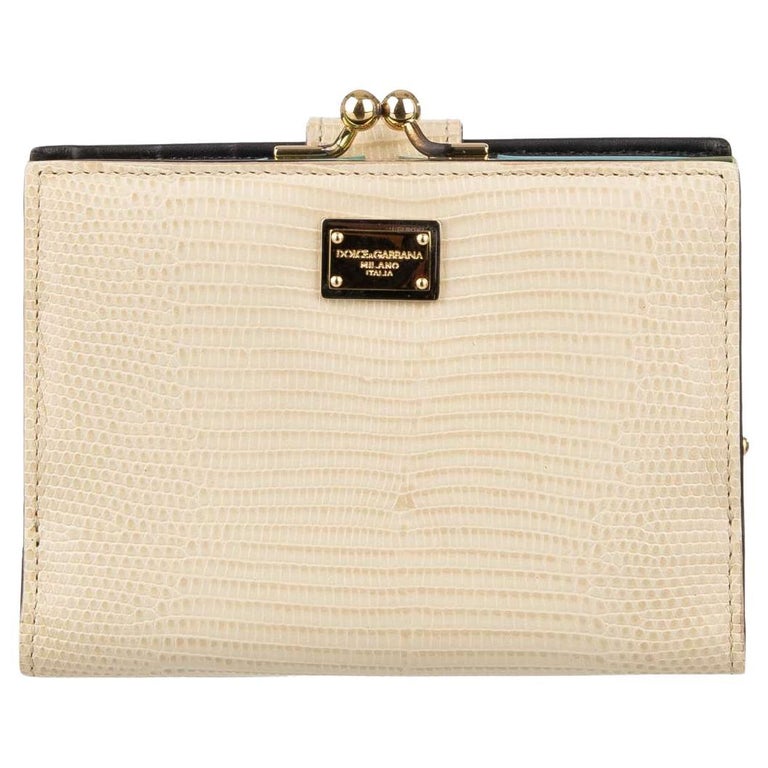 Dolce and Gabbana - Lizard Textured Leather Wallet with Logo Beige For ...