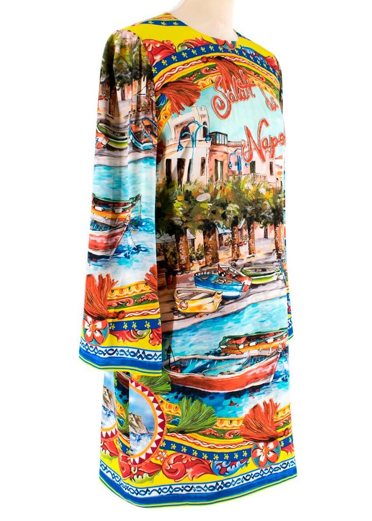 Dolce and Gabbana Long Sleeve Embellished Postcard Dress - Size US 8 at ...