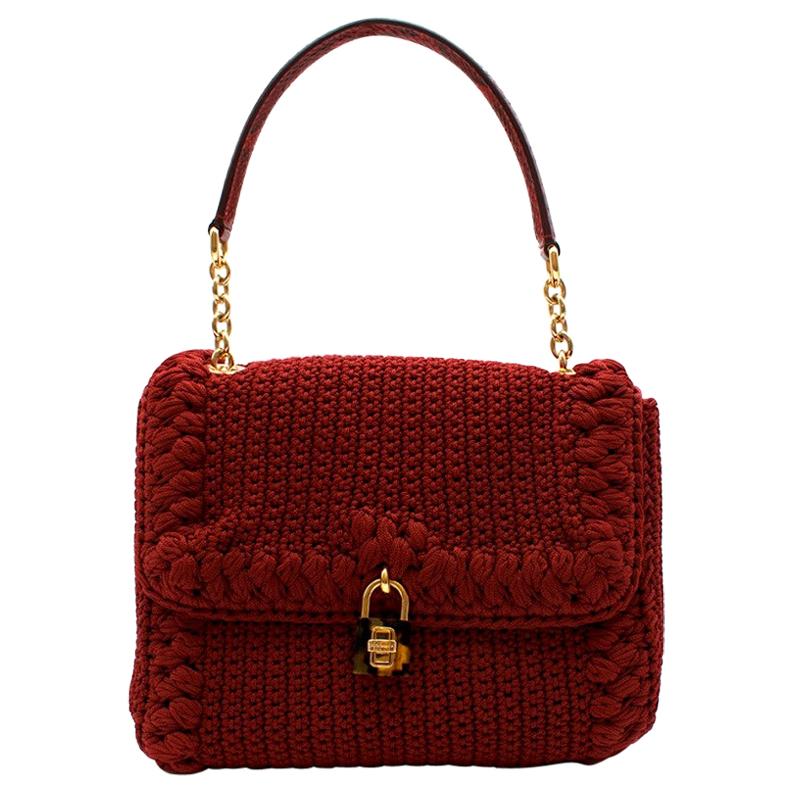 Dolce and Gabbana Maroon Woven Crochet Handbag 30cm For Sale at 1stDibs ...