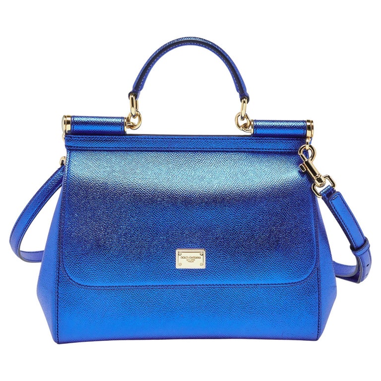 Dolce and Gabbana Metallic Blue Leather Medium Miss Sicily Top Handle ...