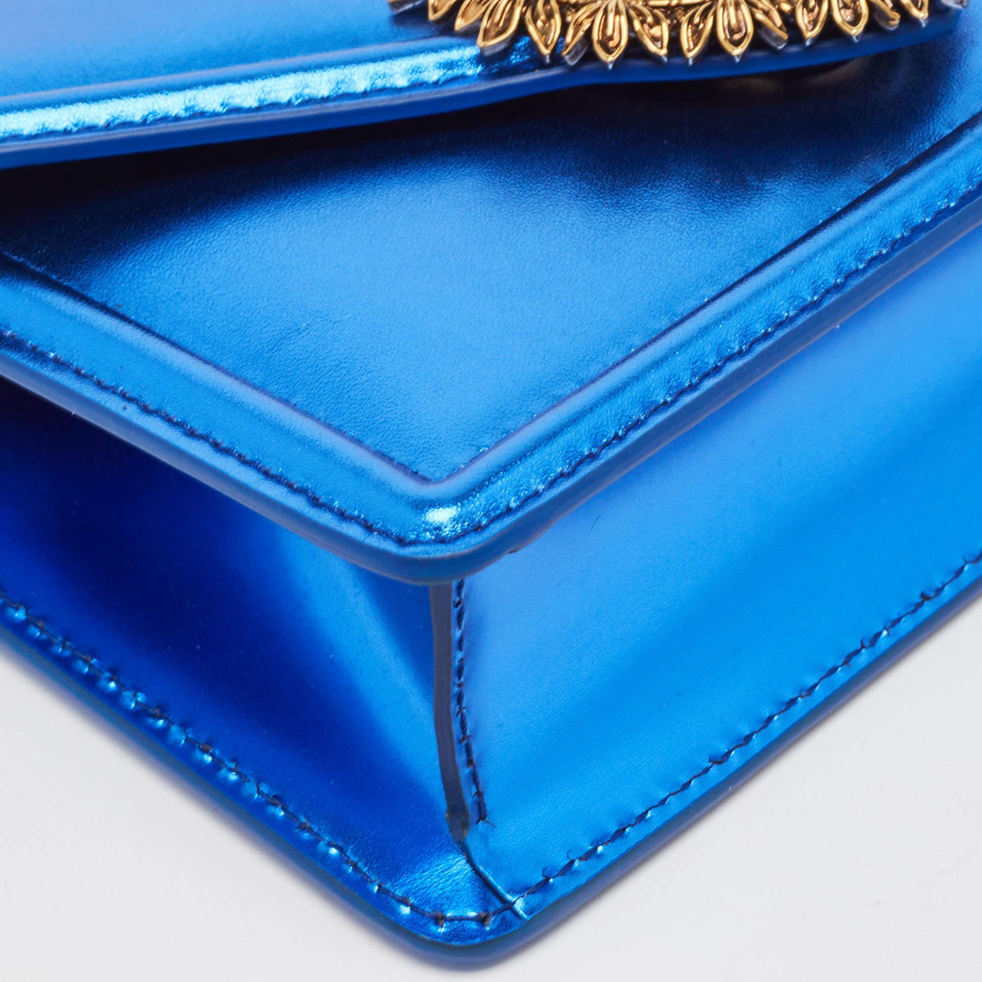 Dolce and Gabbana Metallic Blue Leather Small Devotion Top Handle Bag ...