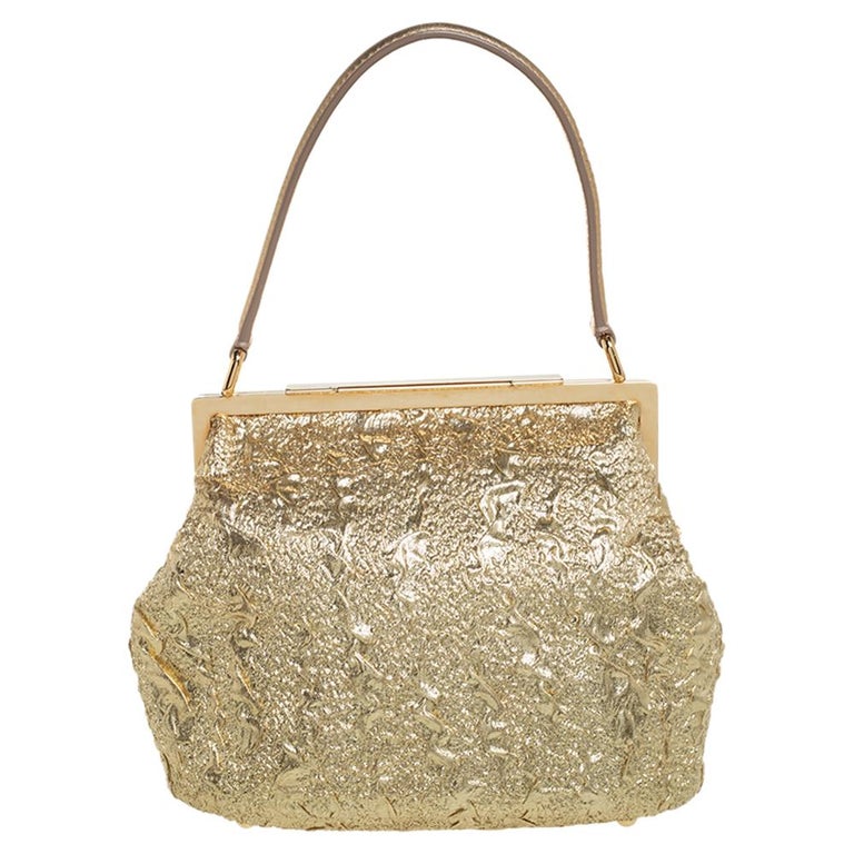 Dolce and Gabbana Metallic Gold Brocade Fabric Sara Frame Bag For Sale ...