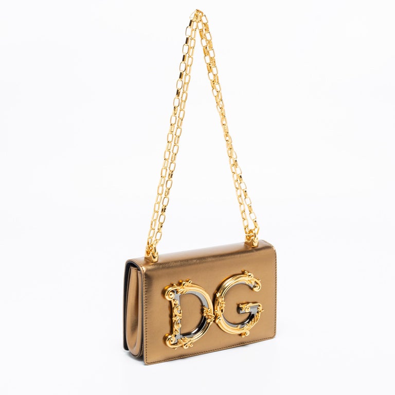 Dolce and Gabbana Metallic Gold Leather DG Girls Shoulder Bag For Sale ...