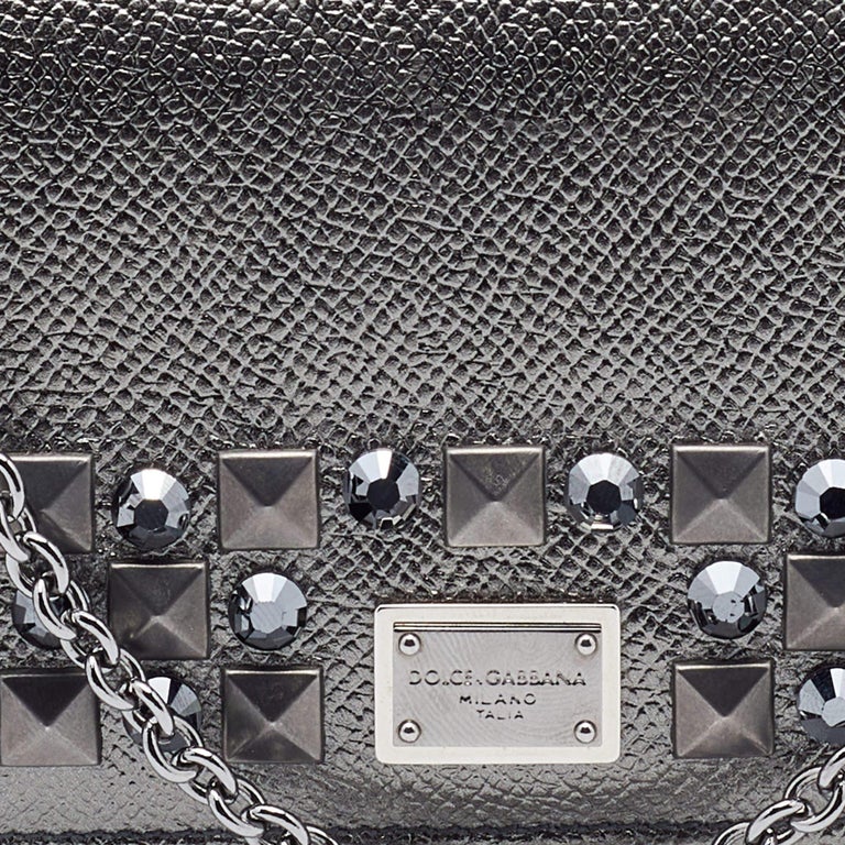 Dolce and Gabbana Metallic Grey Leather Miss Sicily Von Studded Wallet ...