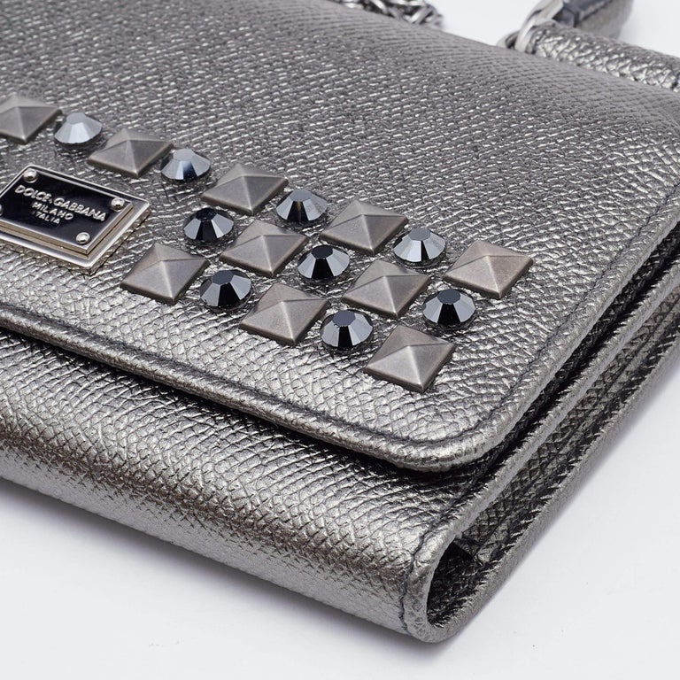Dolce and Gabbana Metallic Grey Leather Miss Sicily Von Studded Wallet ...