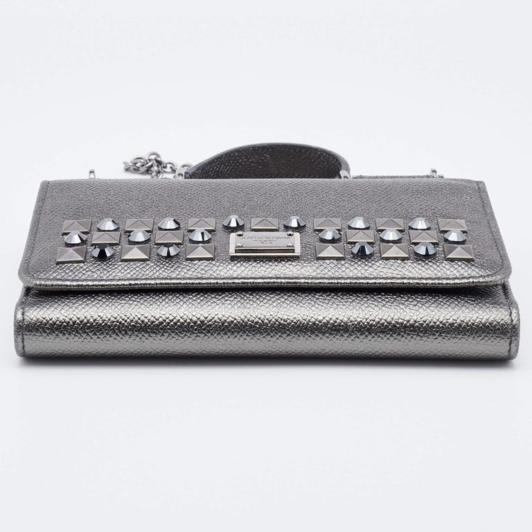 Dolce and Gabbana Metallic Grey Leather Miss Sicily Von Studded Wallet ...