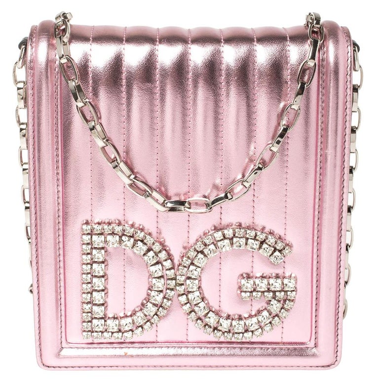 Dolce and Gabbana Metallic Pink Quilted Leather DG Girls Shoulder Bag ...