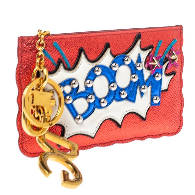 Dolce and Gabbana Metallic Red Leather Boom Patch Coin Purse For Sale ...