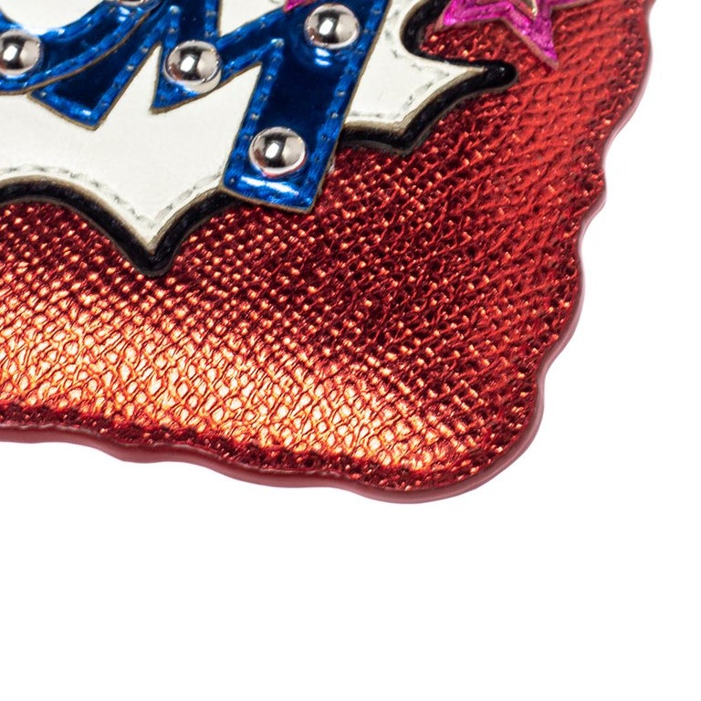 Dolce and Gabbana Metallic Red Leather Boom Patch Coin Purse For Sale ...