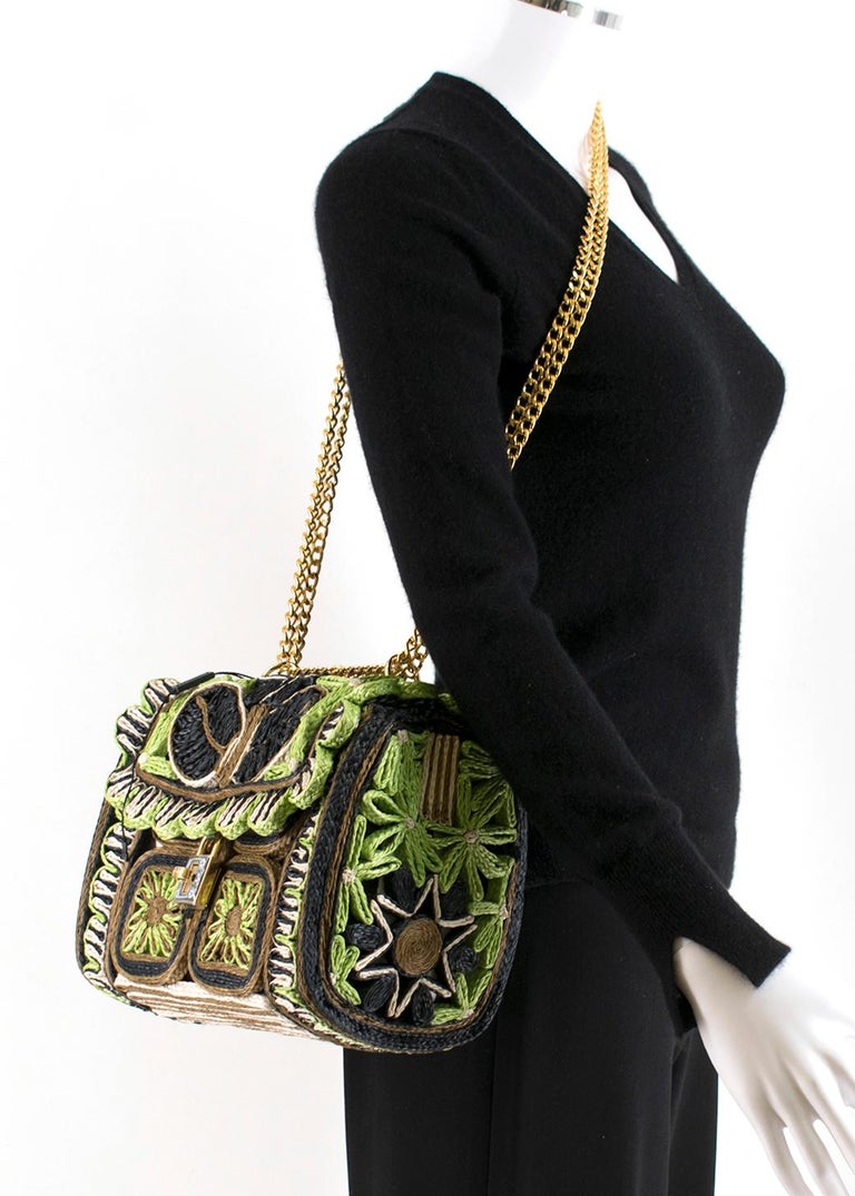 Dolce and Gabbana Miss Dolce Floral Raffia Satchel Bag at 1stDibs
