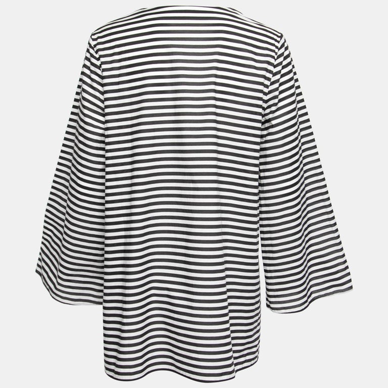 Dolce and Gabbana Monochrome Striped Cotton Long Sleeve Beach Tunic M ...